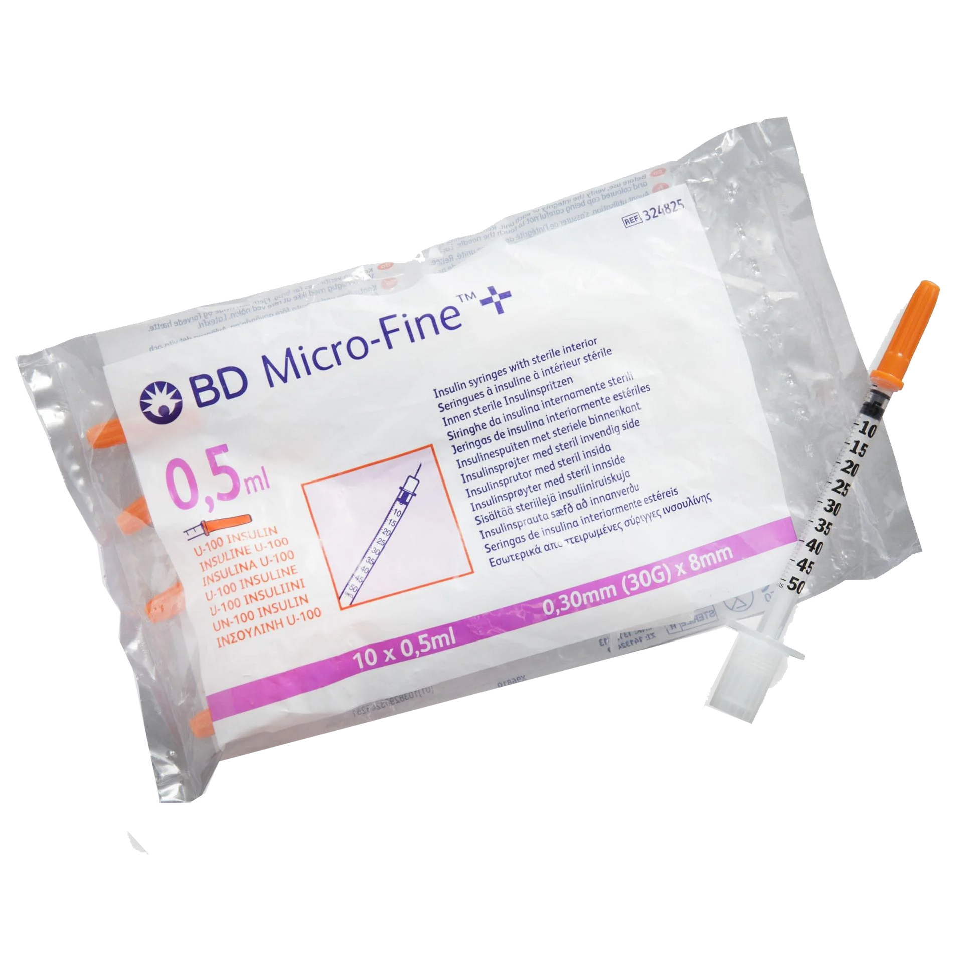 BD Micro Fine+ 0.5ml Insulin Syringe & Needle 30g x 8mm x 100