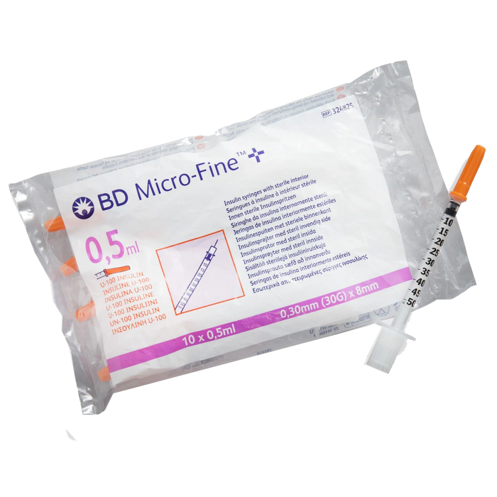 BD Micro Fine+ 0.5ml Insulin Syringe & Needle 30g x 8mm x 100