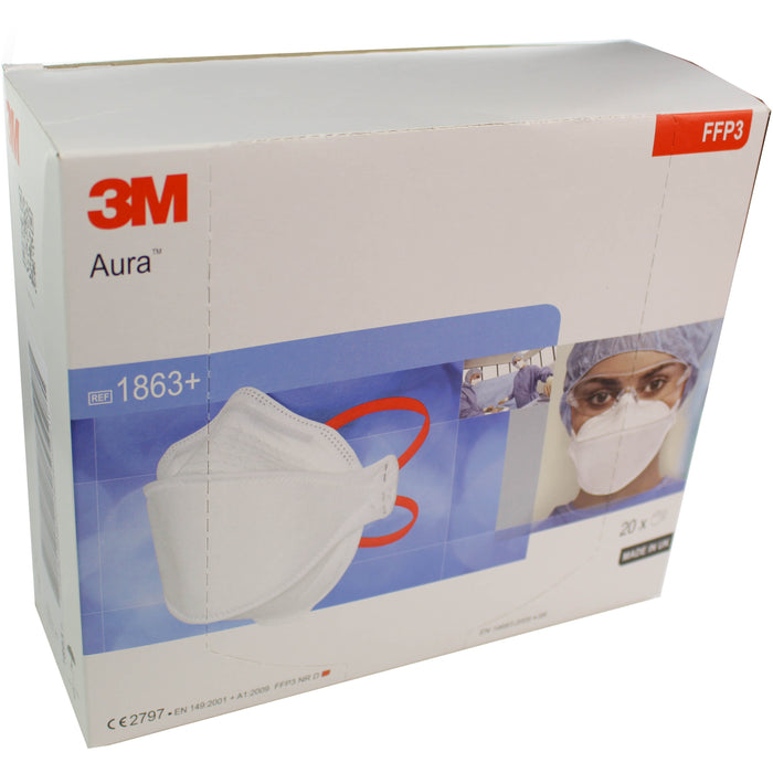 3M™ 1863+ Aura™ Disposable Healthcare Respirator, FFP3 +IIR - Box of 2